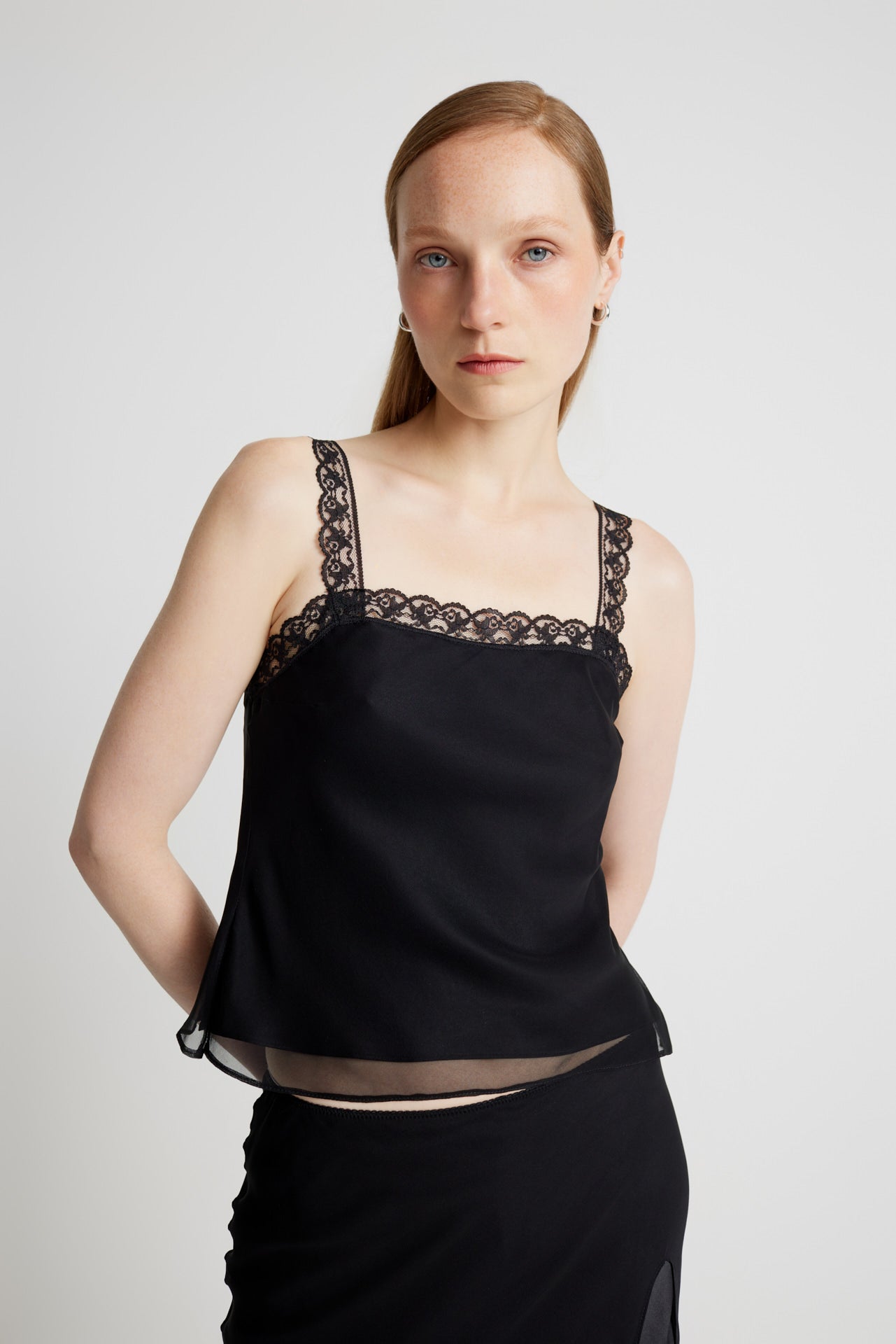 Lace Trim Camisole - Black with Black Lace – MIMCHIK
