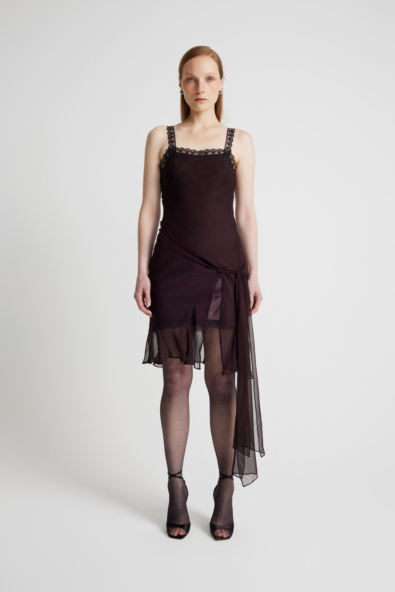 Sash Dress - Chocolate with Black Lace – MIMCHIK