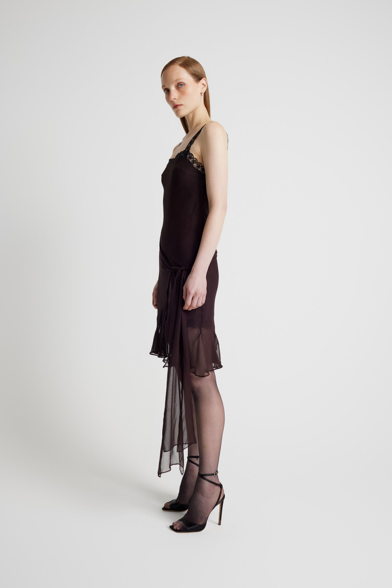 Sash Dress - Chocolate with Black Lace – MIMCHIK